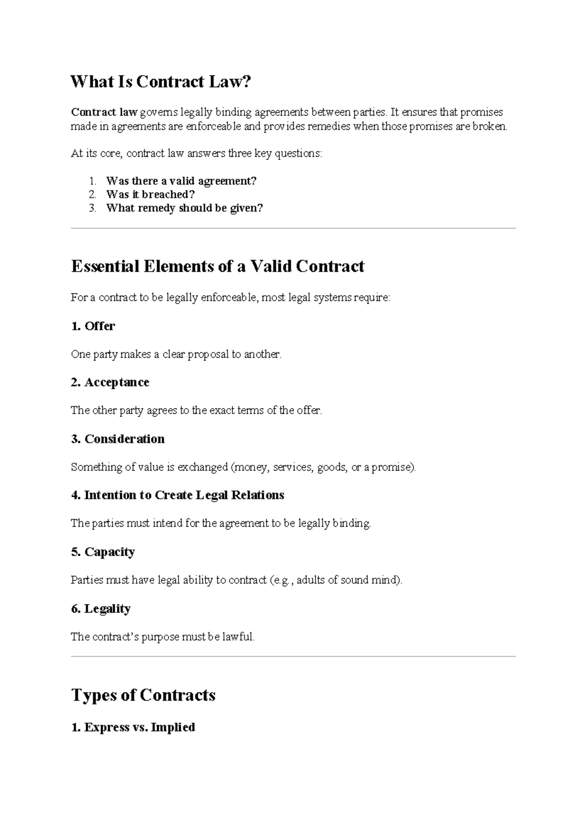 Contract Law Overview: Key Elements, Types, and Breaches - Studocu