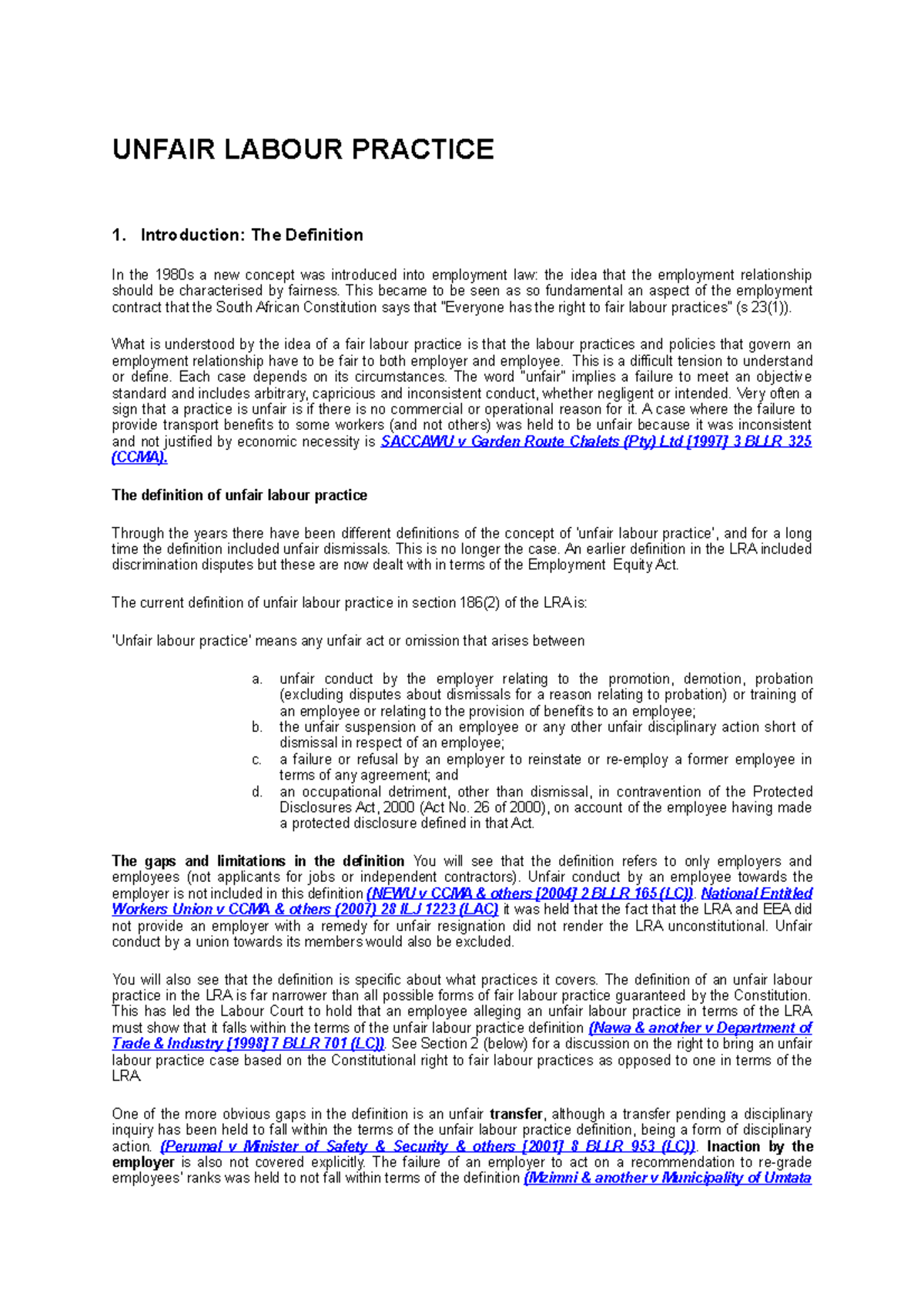 Comprehensive Overview of Unfair Labour Practice - 2021 - Studocu