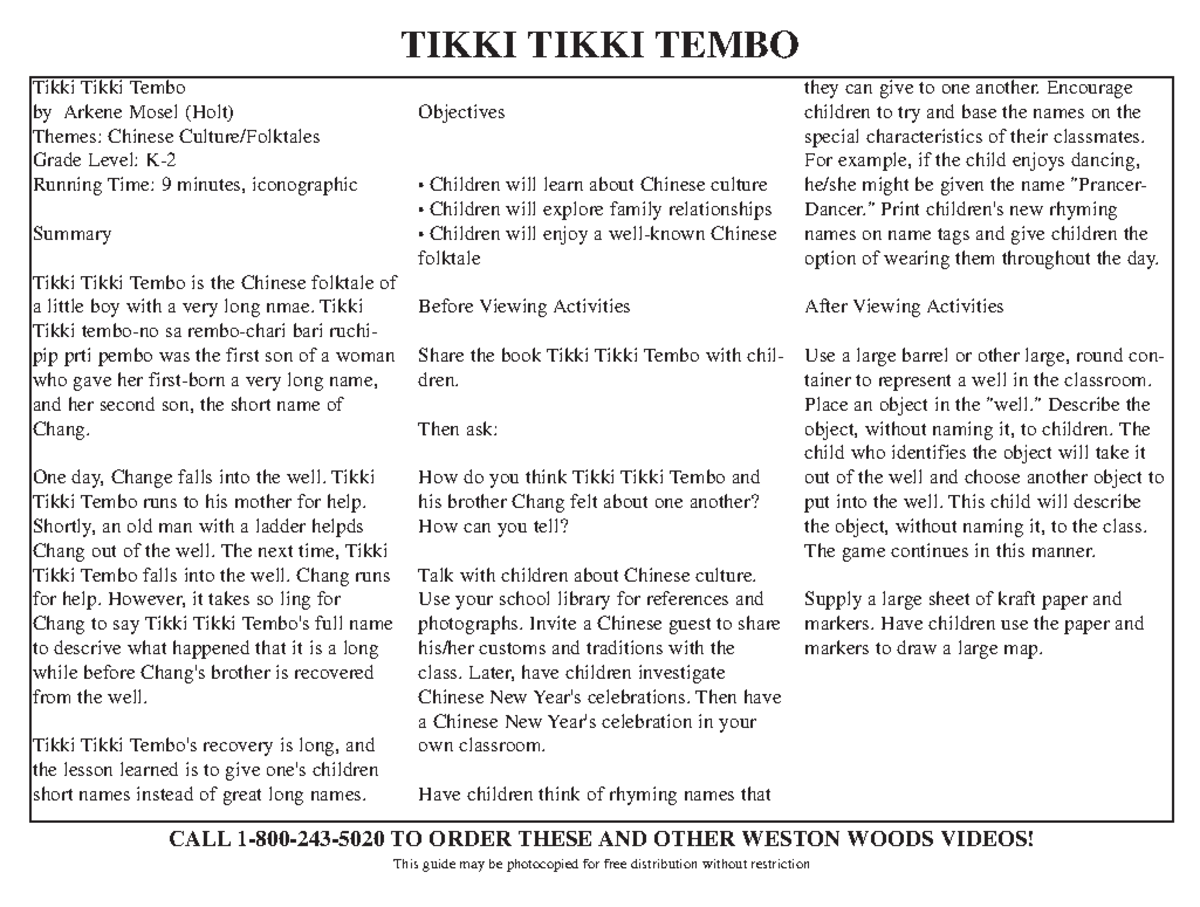 Tikki Tikki Tembo: A Chinese Folktale for Kids' Learning (K-Grade ...
