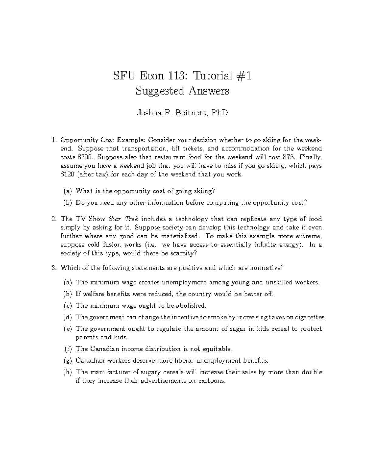 Econ113 Tut01 - Microeconomics Tutorial Questions & Answers - Studocu
