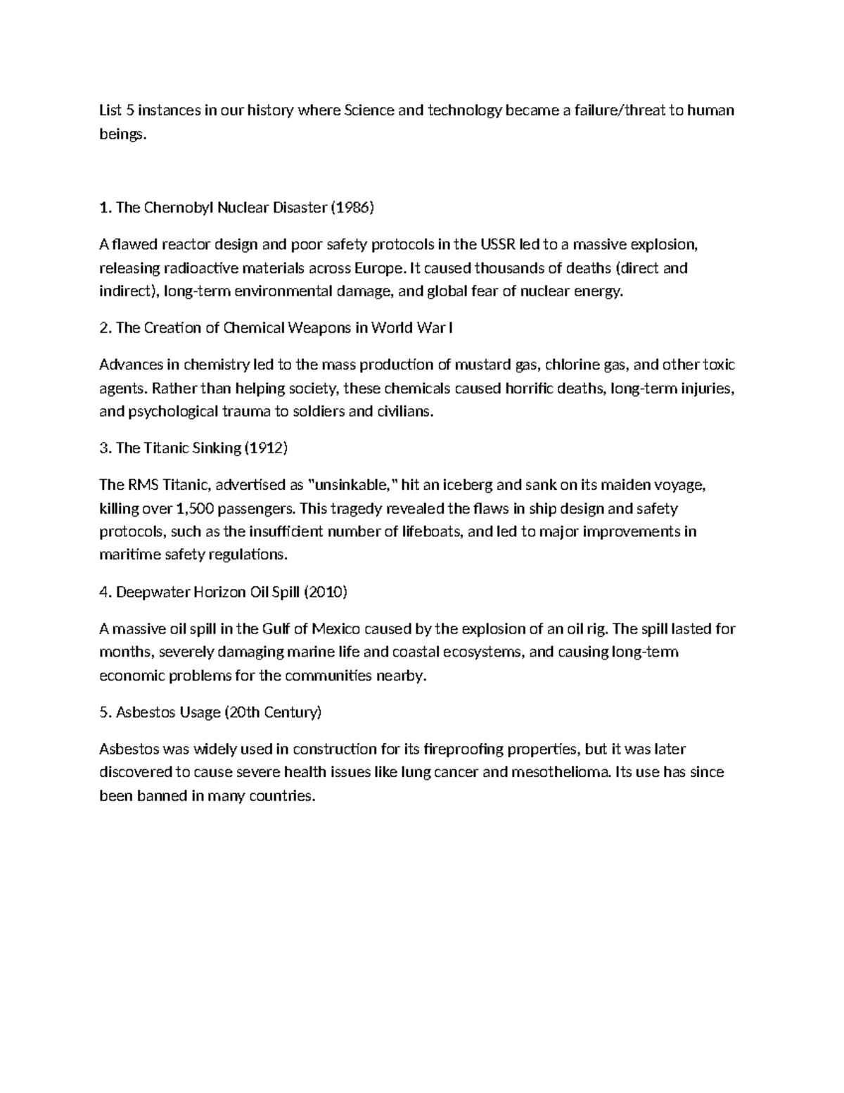 List 5 Historical Instances of Science & Tech Impact - WPS Office - Studocu