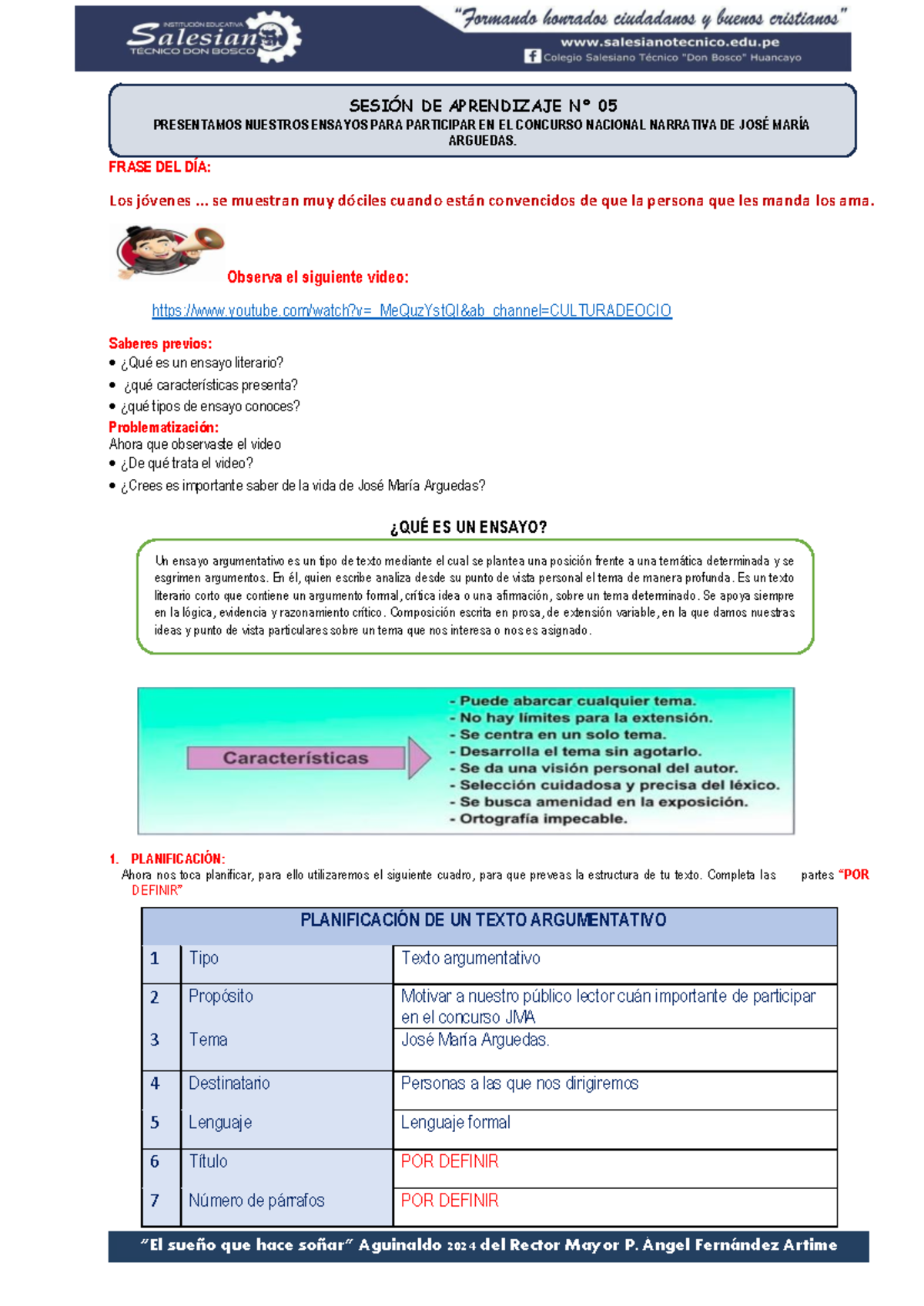 Sesión 5 HOJA Informativa 4° U3 - “El sueño que hace soñar” Aguinaldo ...
