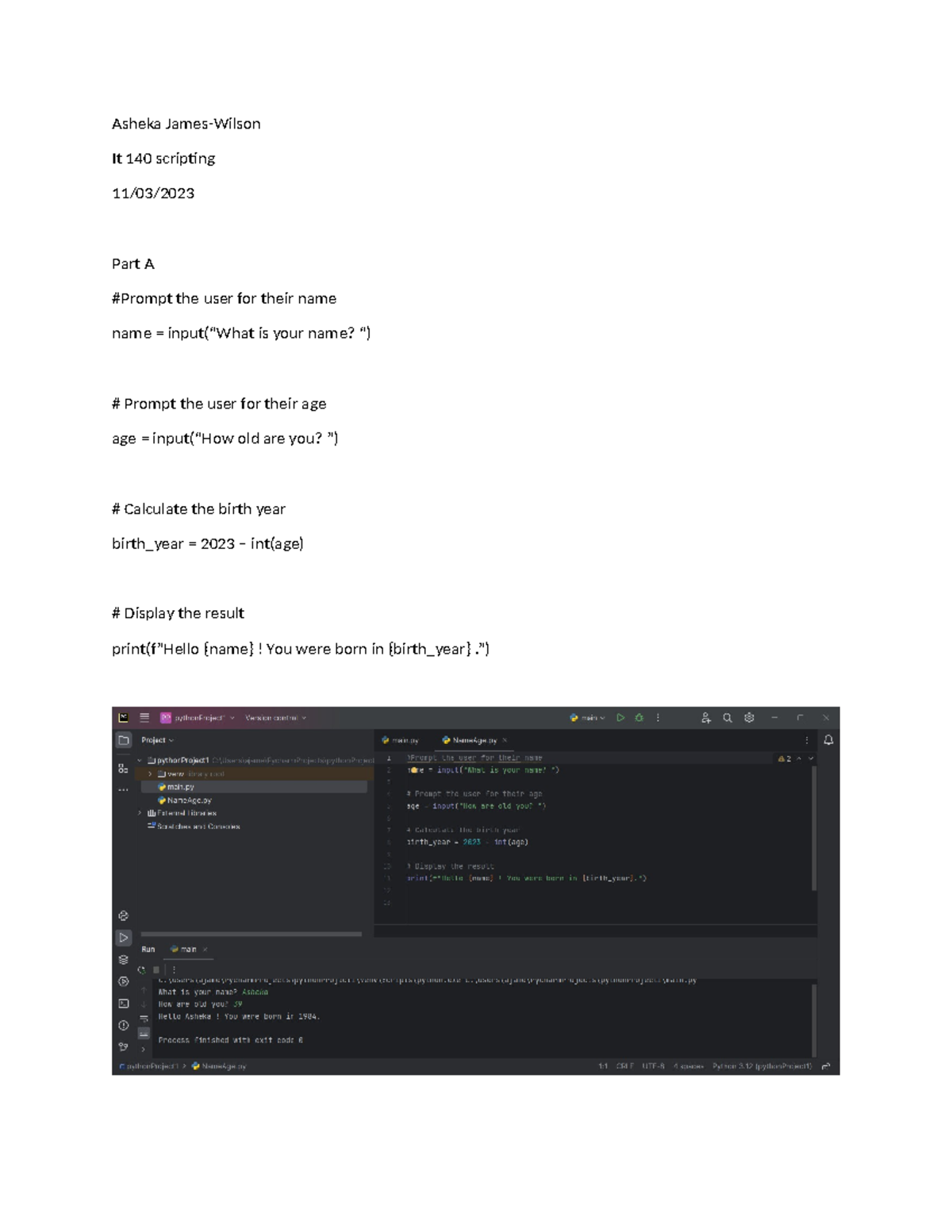 IT 140 Week 2 Assignment: User Input & PyCharm Features Explained - Studocu