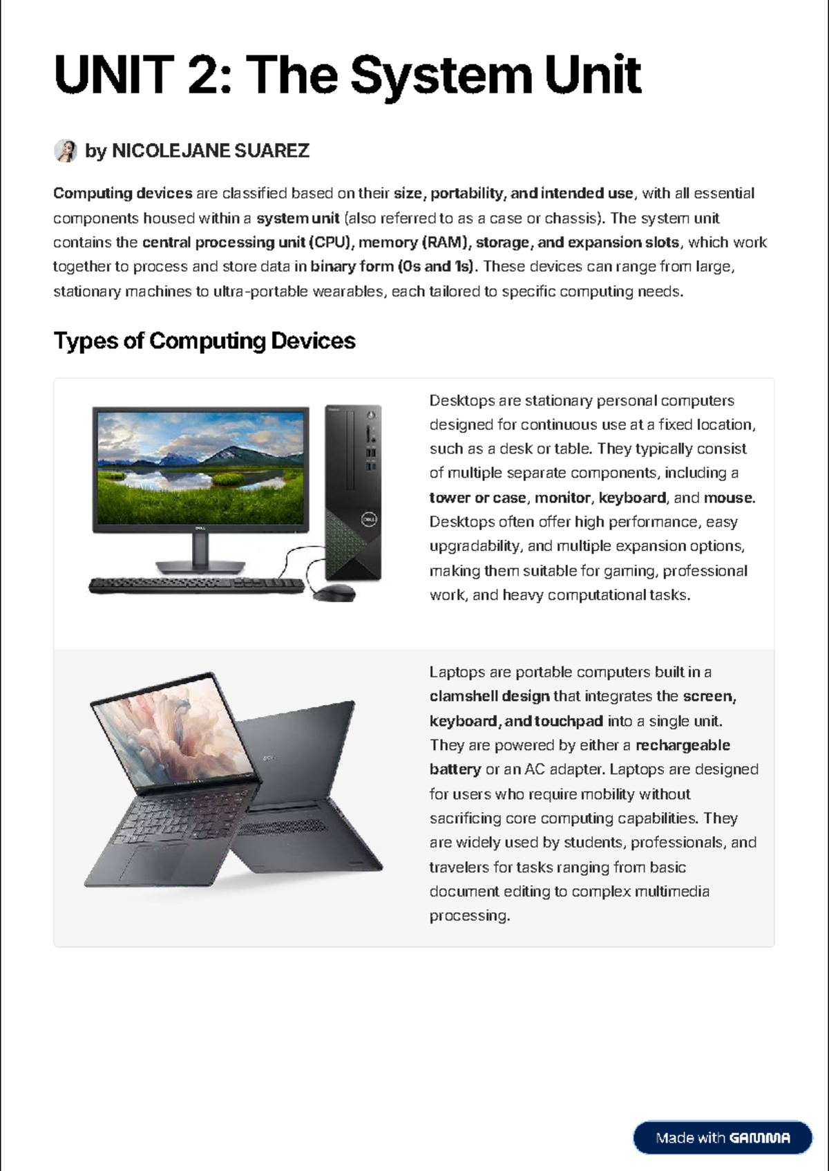 UNIT 2: The System Unit - Lecture Notes on Computing Devices - Studocu