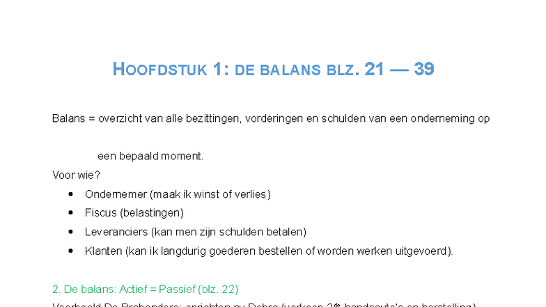 HOOFDSTUK 1: DE BALANS - Overzicht en Indeling van Activa en Passiva ...