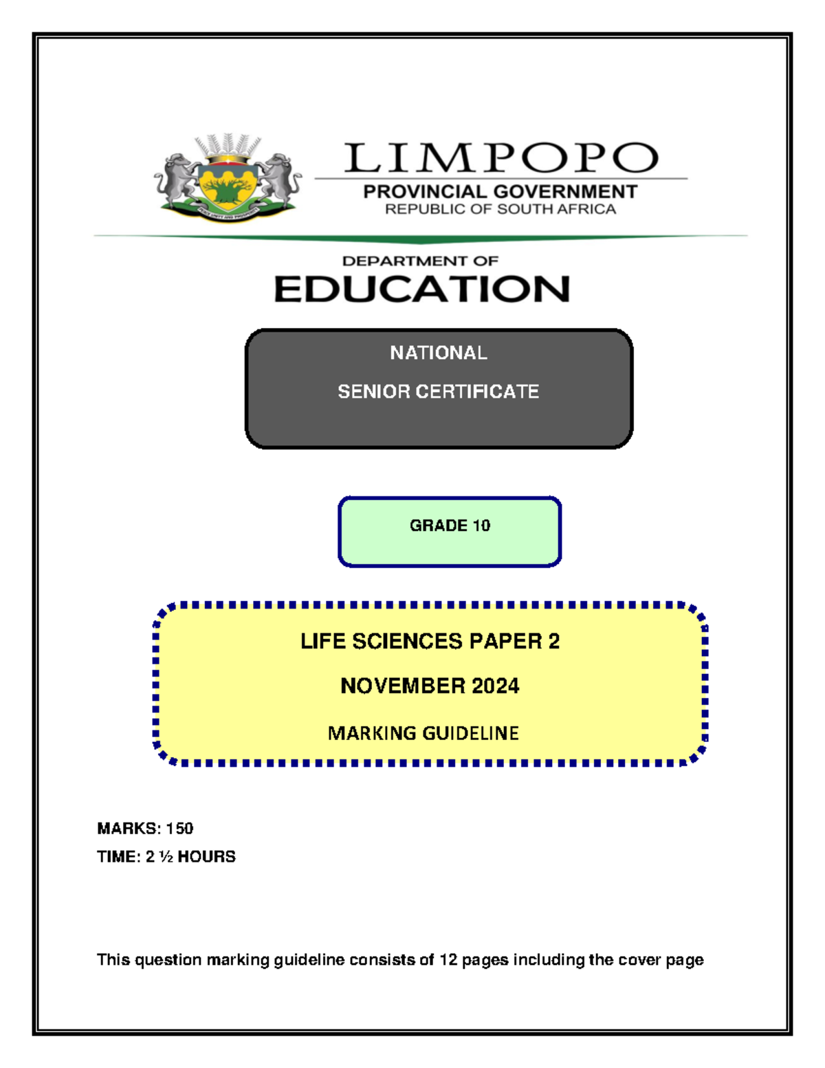 Gr10 LFSC P2 Marking Memo - November 2024 Guidelines - Studocu
