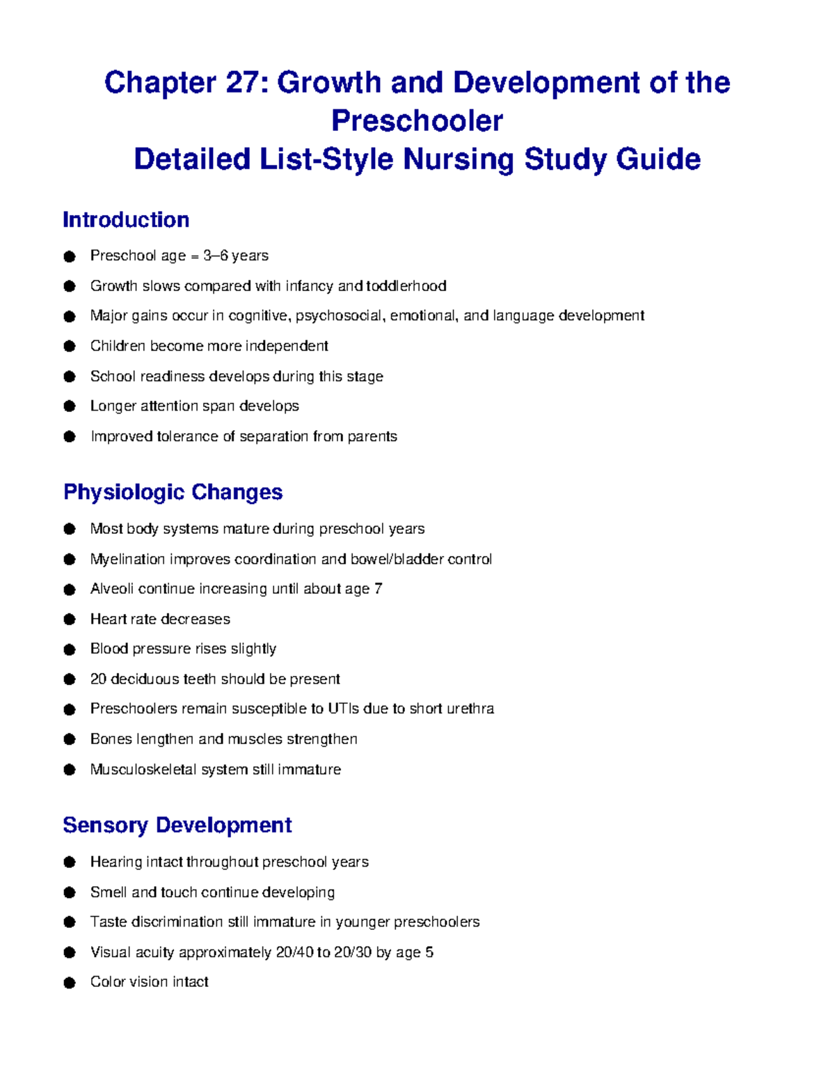 Chapter 27: Preschooler Growth & Development Nursing Study Guide - Studocu
