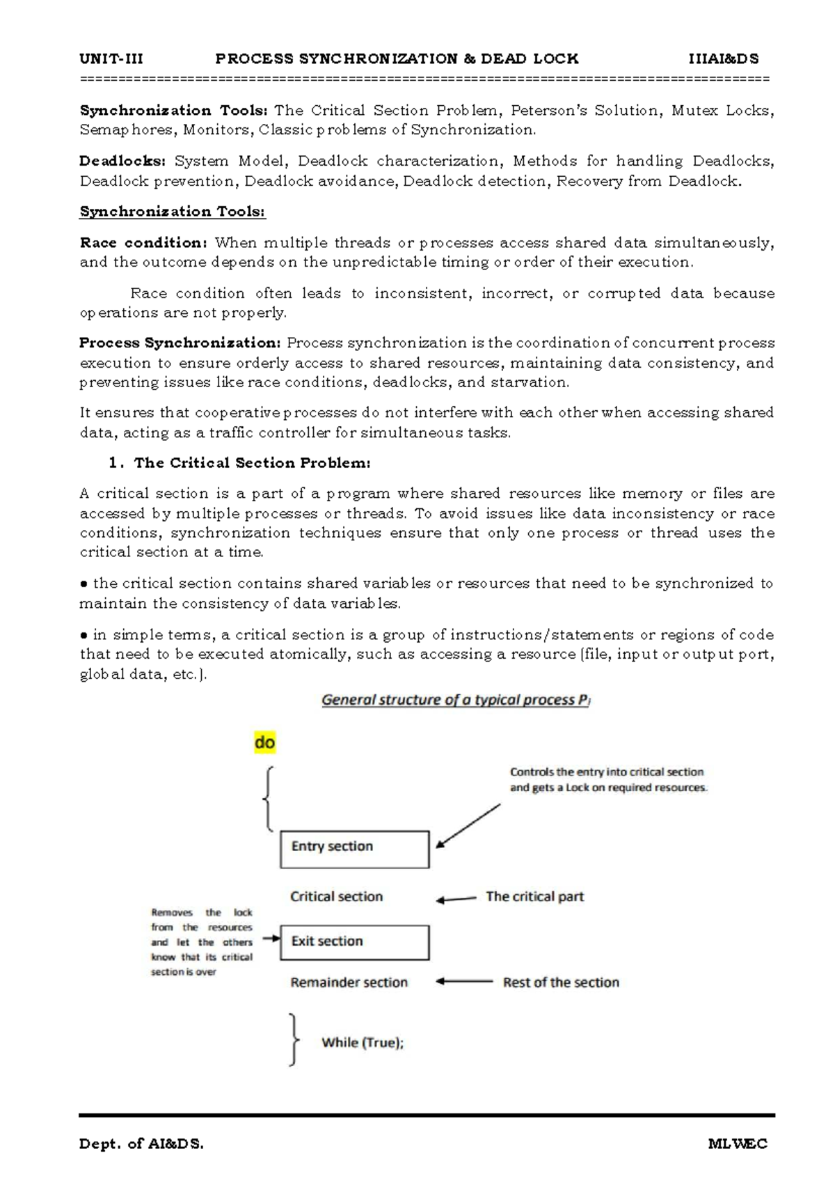 OS UNIT-III: Process Synchronization & Deadlock Management Techniques ...