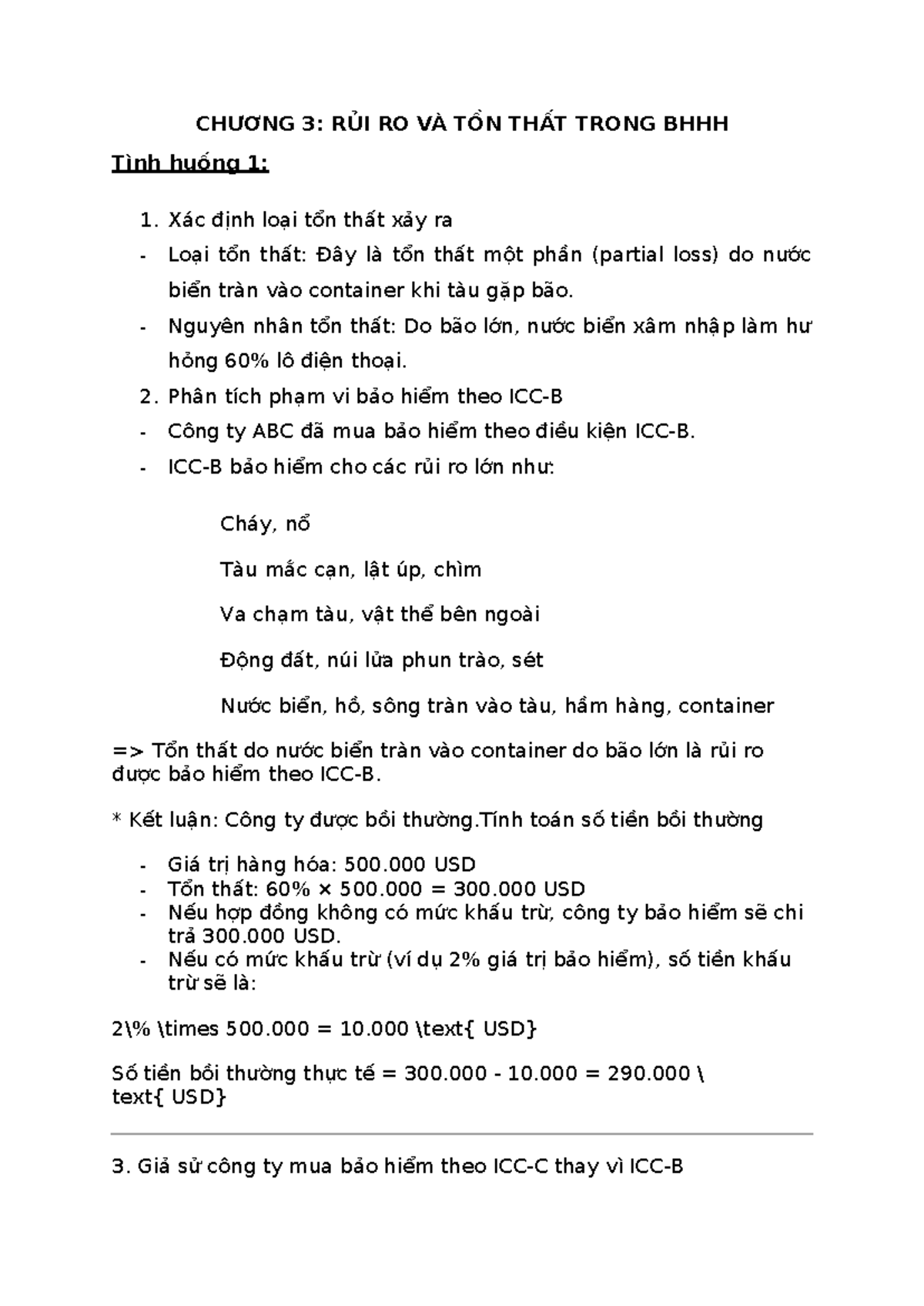 CHƯƠNG 3 BHHH: Phân Tích Rủi Ro và Tổn Thất Trong Vận Tải - Studocu