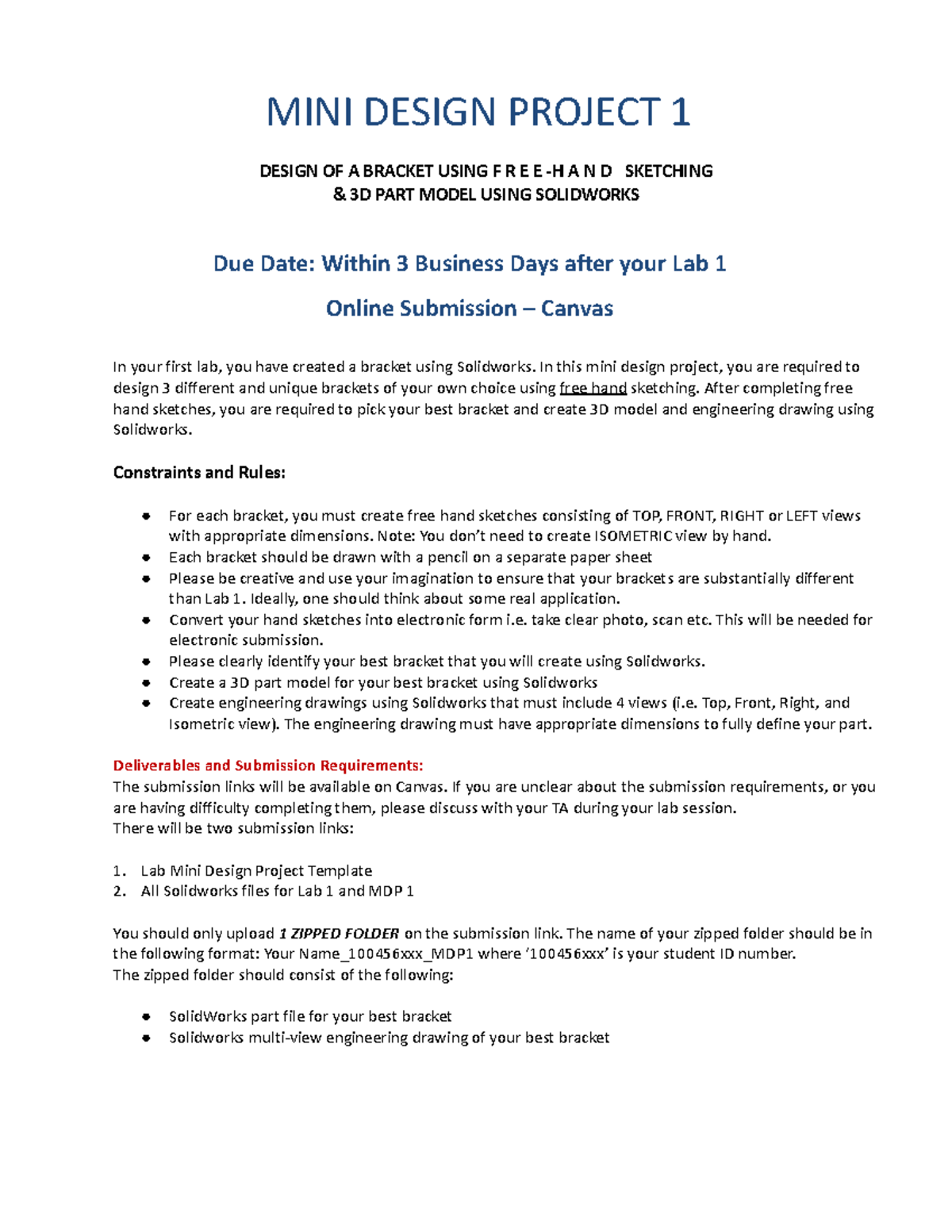 MINI DESIGN PROJECT 1: BRACKET DESIGN & 3D MODELING IN SOLIDWORKS - Studocu