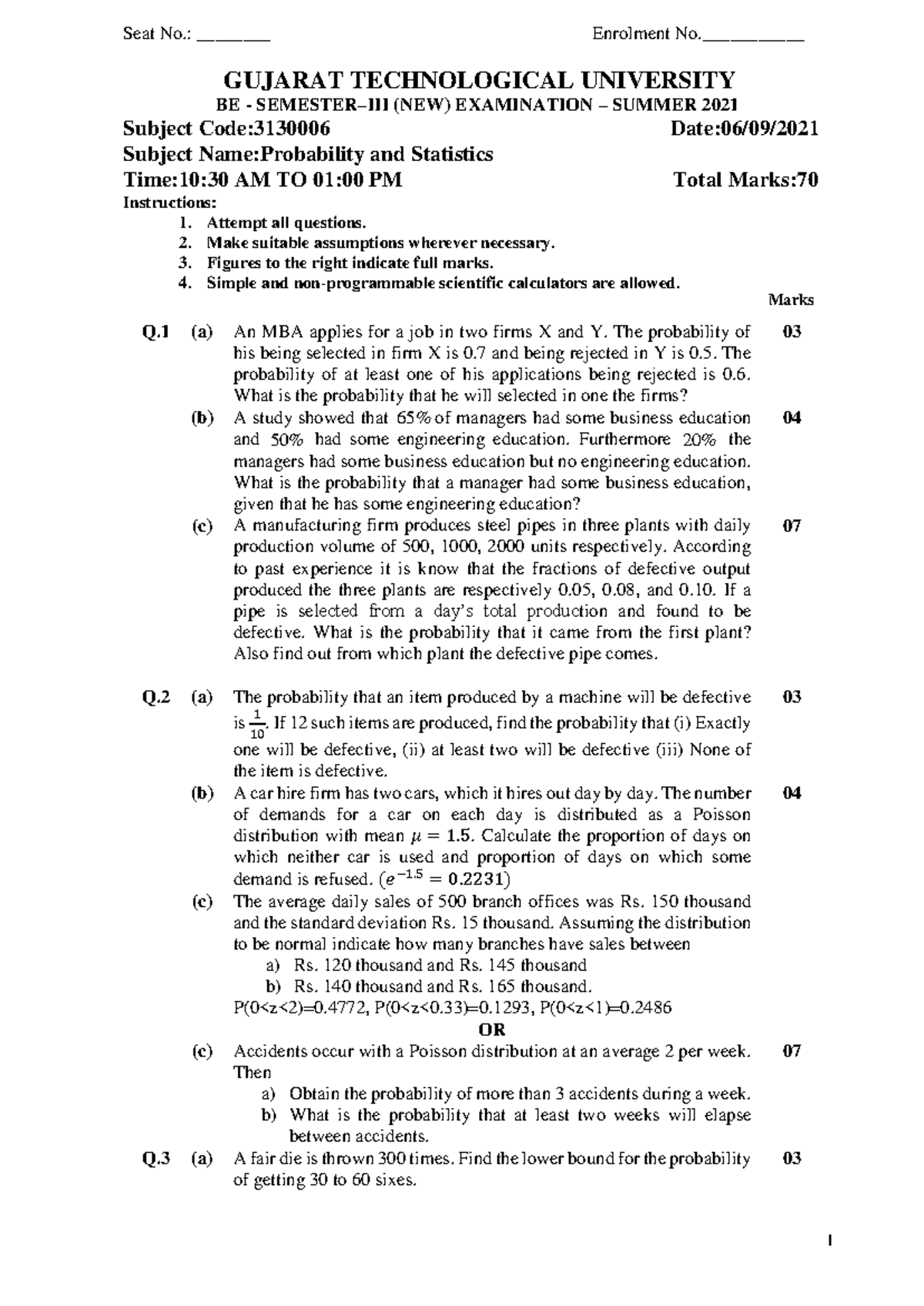 3130006 - PS 2021S - Probability and Statistics Exam Questions - Studocu