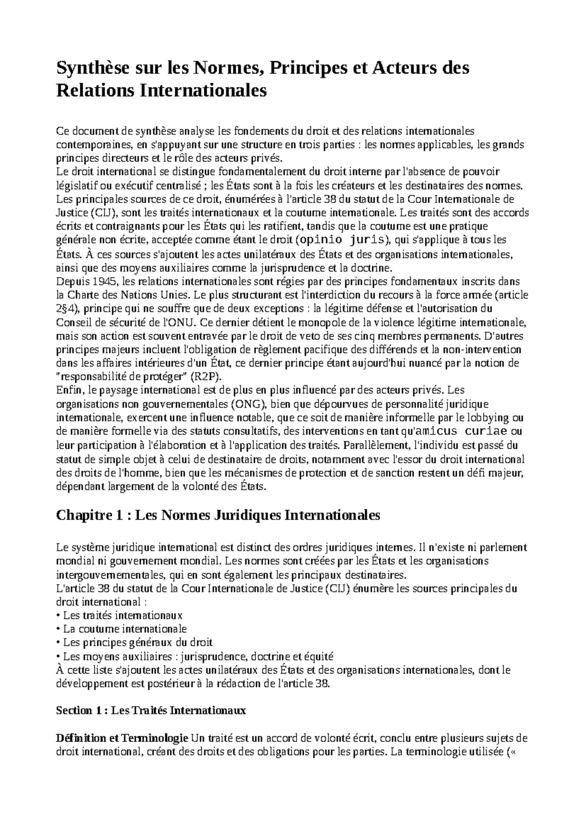 Fiche de Révision sur les Normes et Acteurs des Relations ...