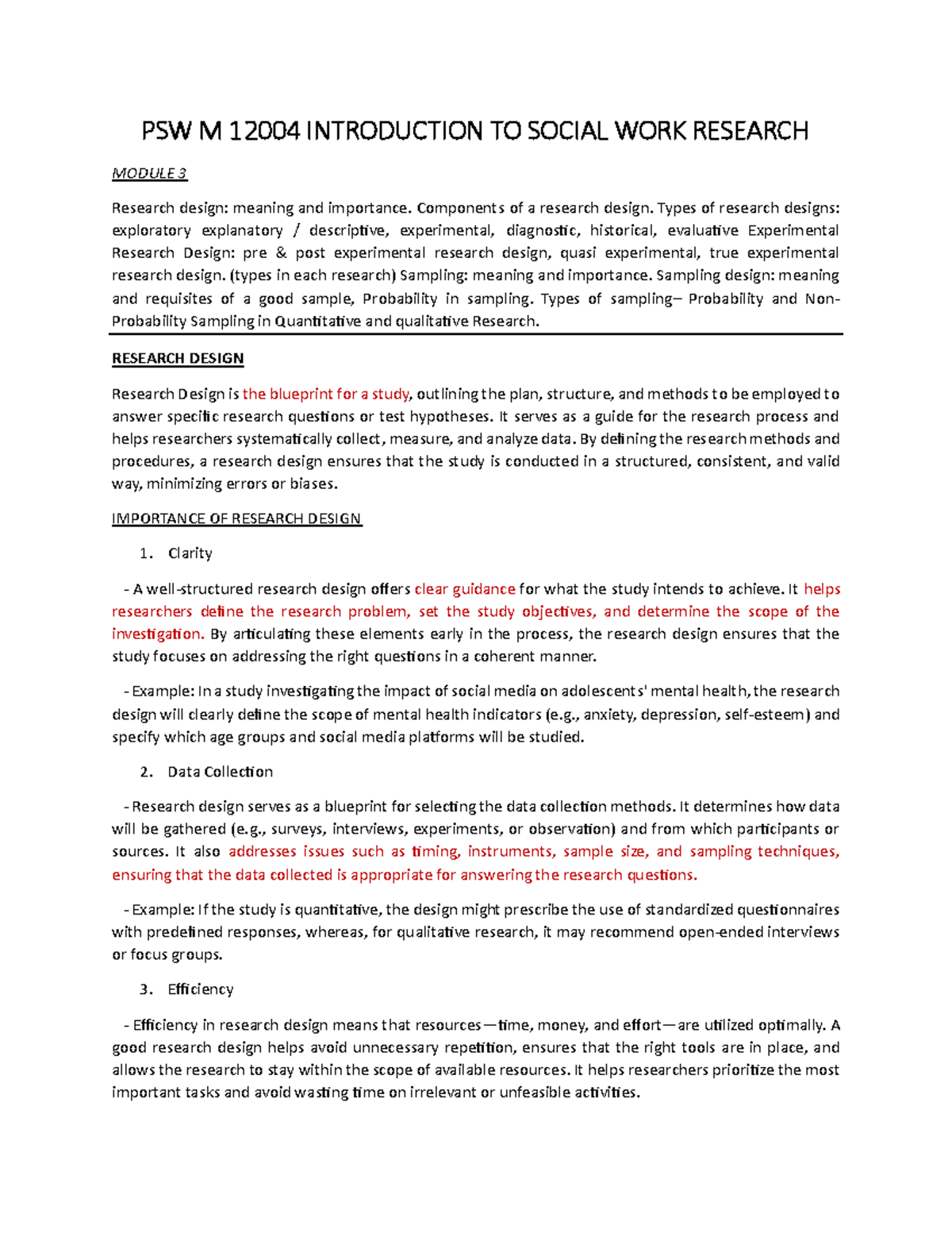 PSW M 12004 Module 3 - Research Design: Types and Importance - Studocu