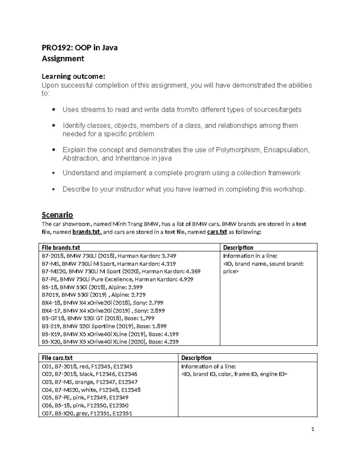 Pro192: OOP in Java assignment on car showroom management system - Studocu