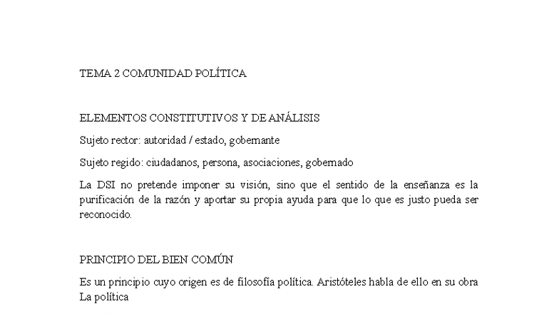TEMA 2: Comunidad Política y Bien Común en la DSI - Studocu