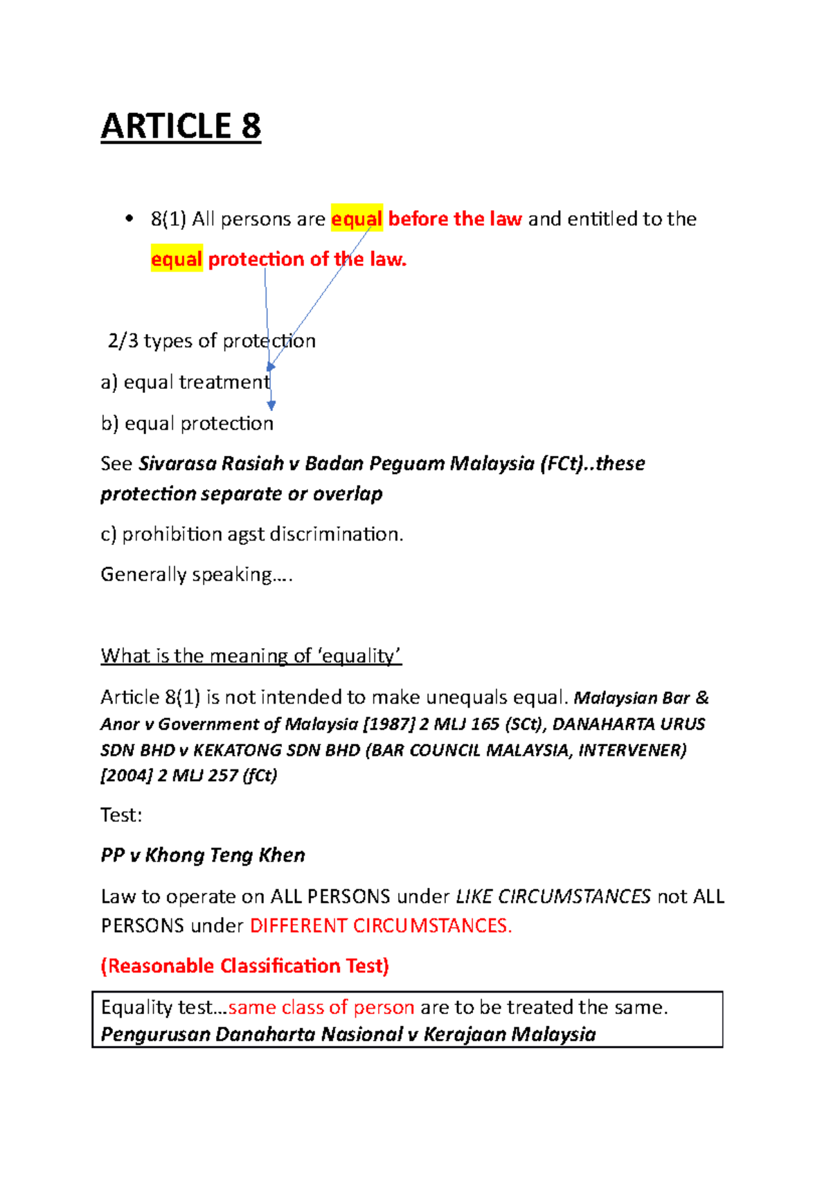 Article 8 - ARTICLE 8 8(1) All persons are equal before the law and ...