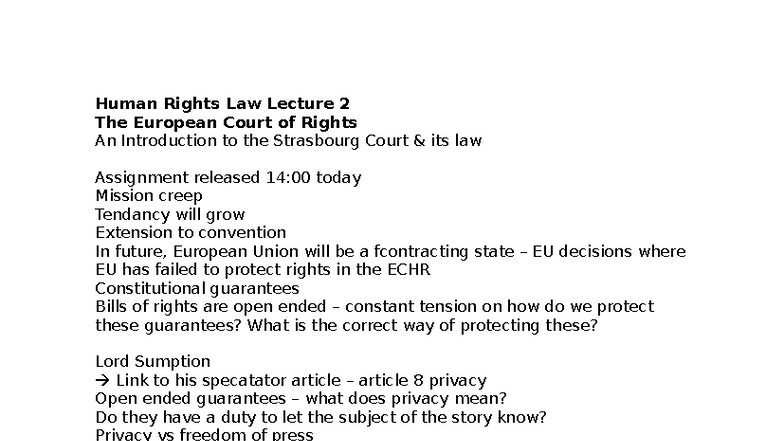 Human Rights Law Lecture 2: The European Court of Human Rights Overview ...