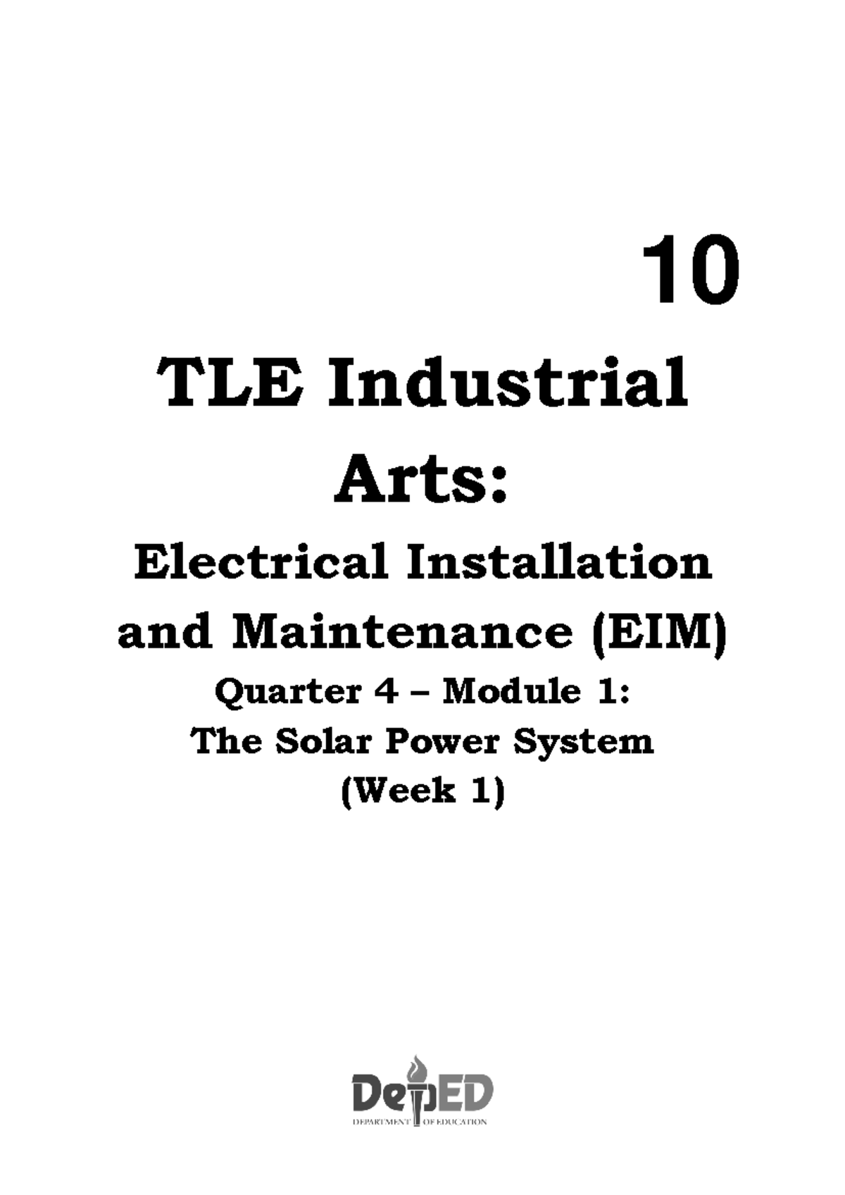 Q4 TLE EIM - Module 1: Exploring Solar Power Systems and Safety Tips ...