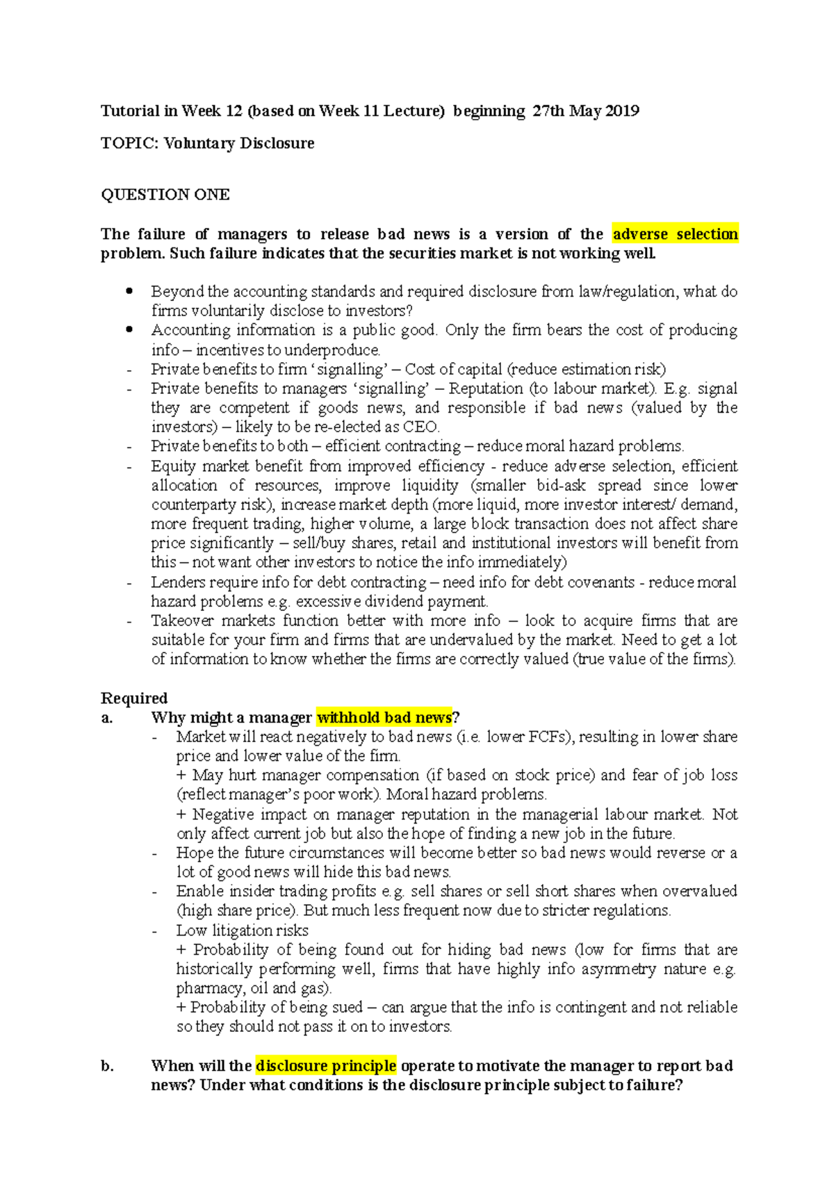 Week12 Questions - Tute - Tutorial in Week 12 (based on Week 11 Lecture ...