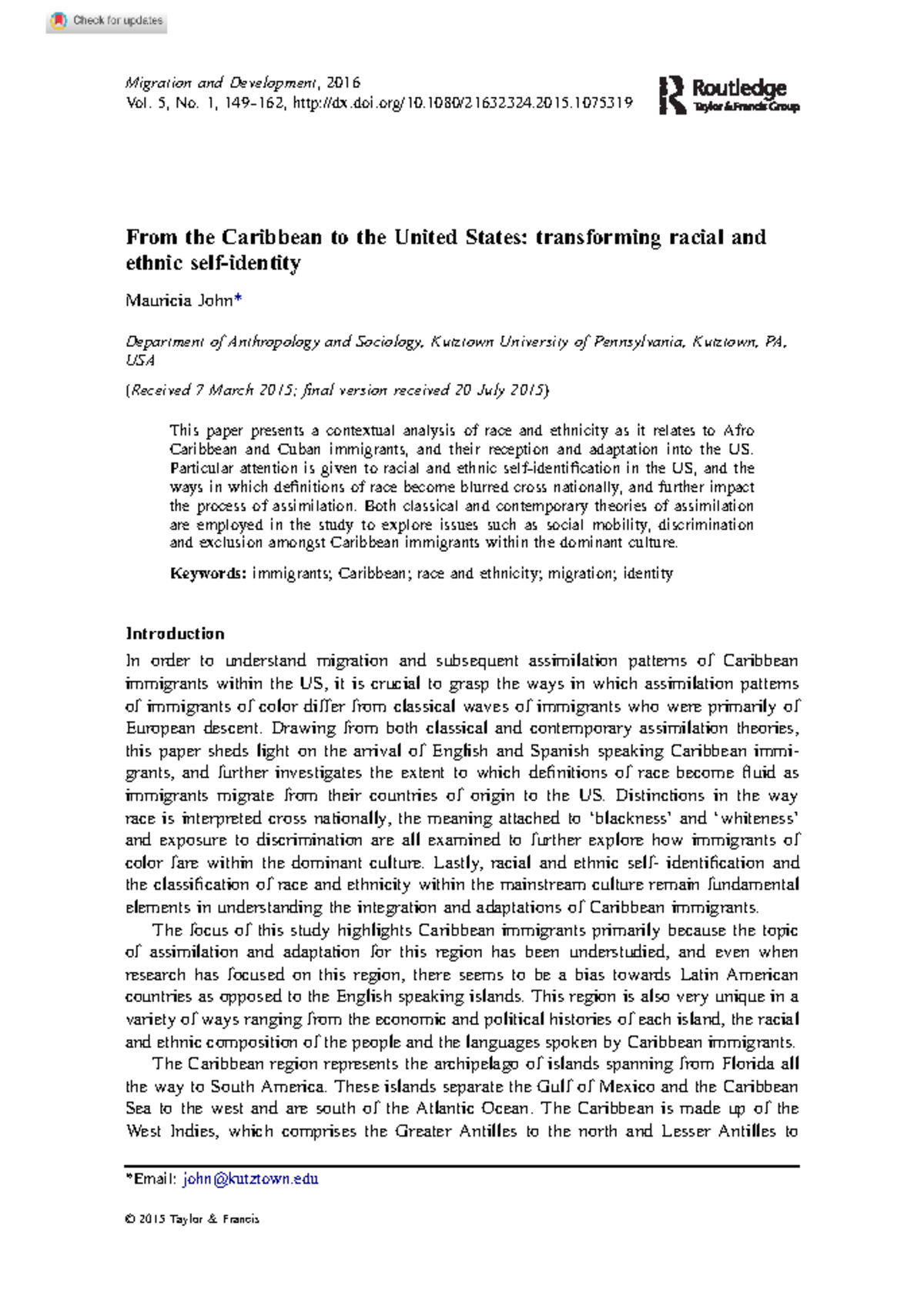 Racial and Ethnic Identity Transformation of Caribbean Immigrants in ...