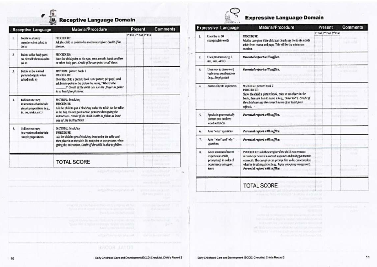 ECCD Checklist for Kindergarten Development Assessment - Studocu