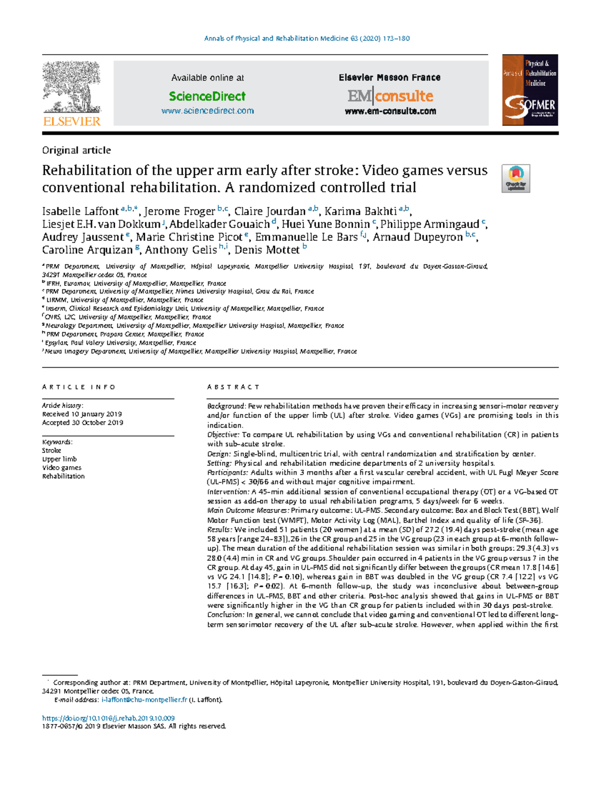 Rehabilitation of Upper Arm Post-Stroke: Video Games vs. Conventional ...