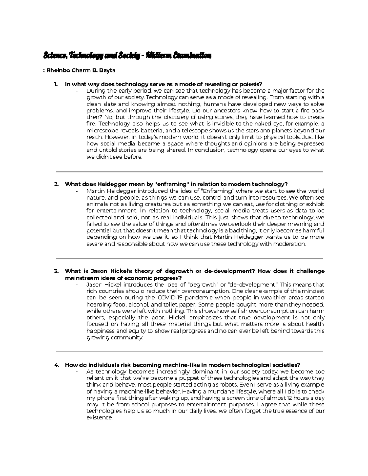 STS 101 - Midterm Exam Review: Technology's Role in Society - Studocu