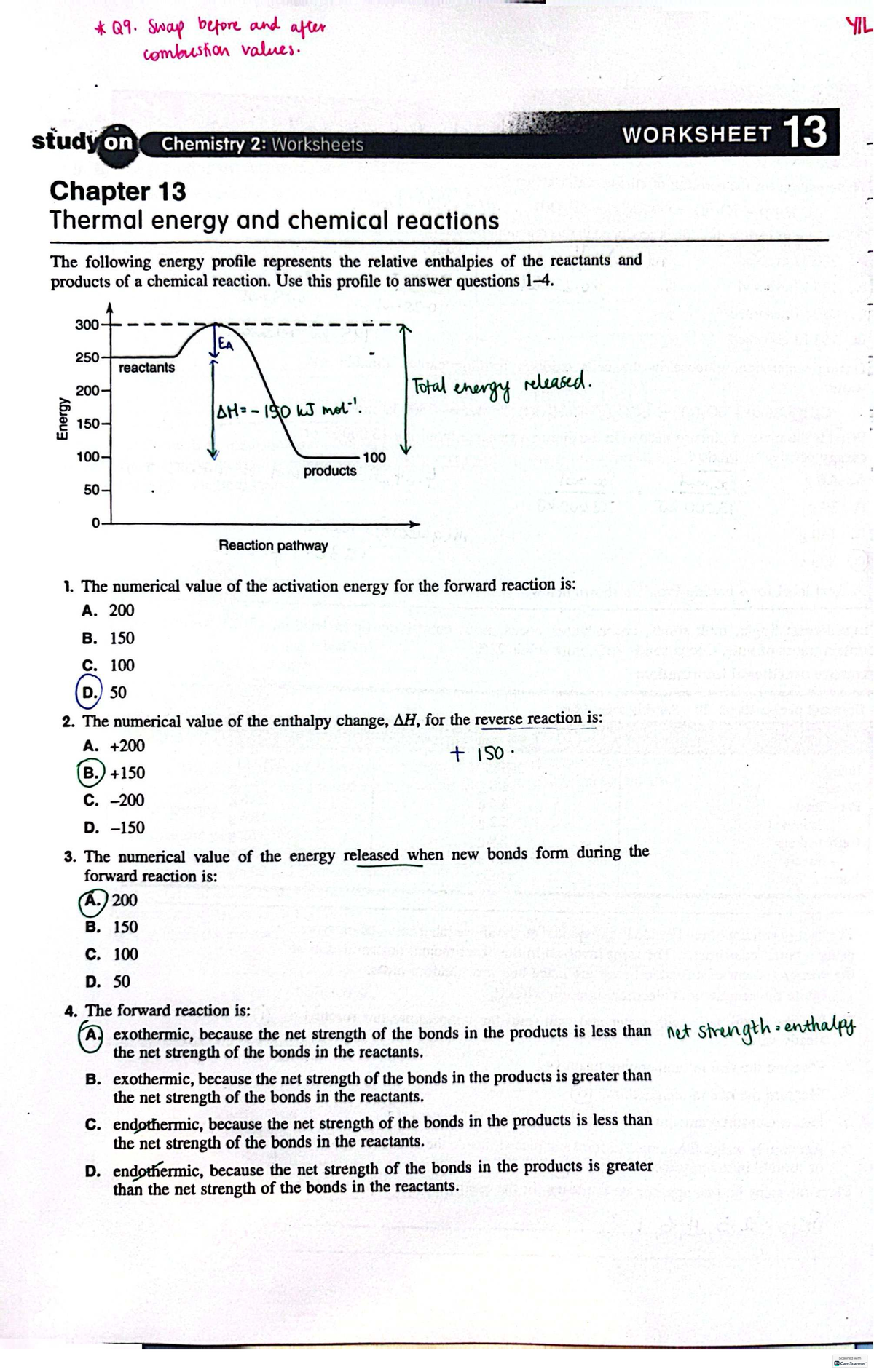 Chemistry 2: Worksheet 13 - Thermal Energy & Chemical Reactions - Studocu