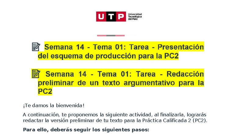 Presentación del Esquema de Producción para la PC2 - Redacción 1 - Studocu