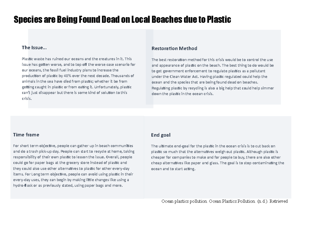 Restoration Pamphlet: Addressing Plastic Pollution on Local Beaches ...