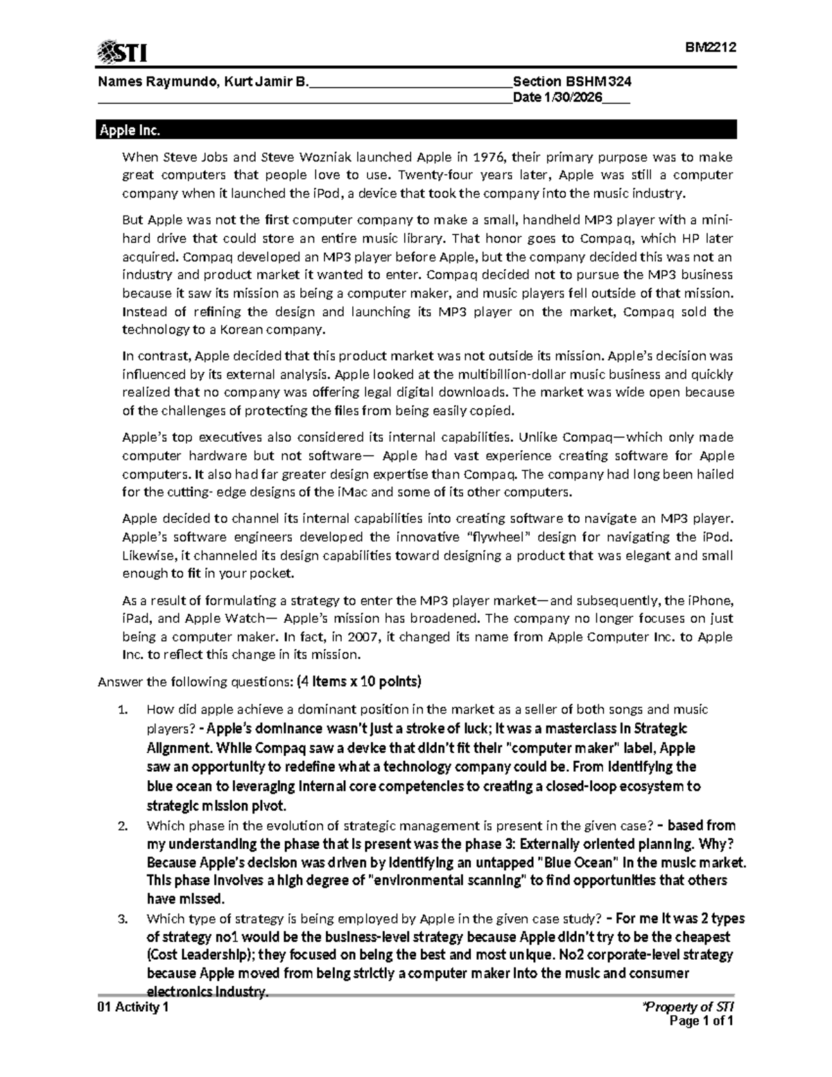 BM2212 Case Study: Apple's Strategic Evolution in Music Industry - Studocu