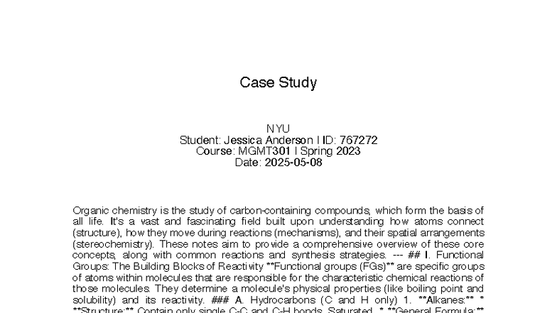 Case Study: Organic Chemistry Overview for MGMT301 Spring 2023 - Studocu