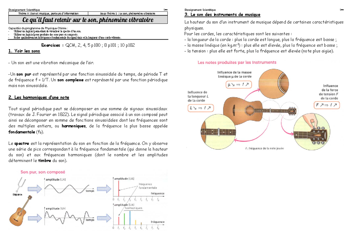 CQFR Thème II: Le son, phénomène vibratoire en Enseignement Scientifique - Studocu