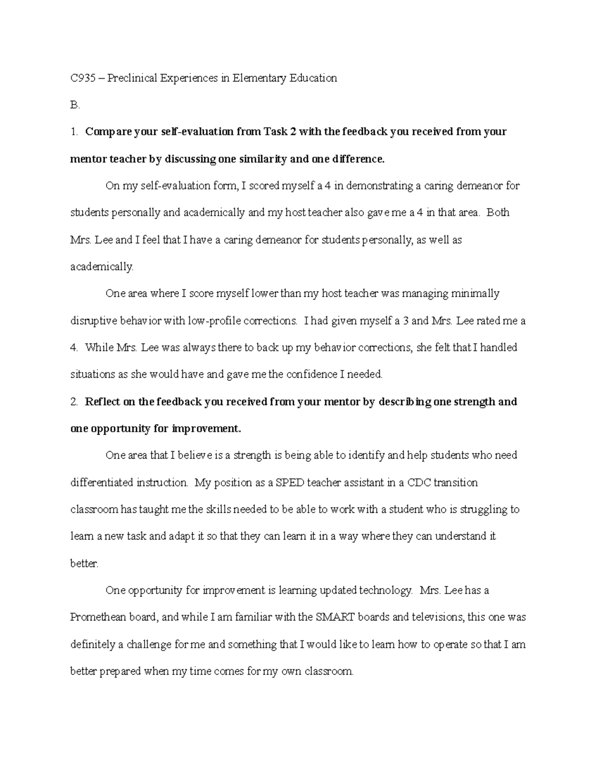 C935 Preclinical Experiences Reflection on Teaching Practices and ...