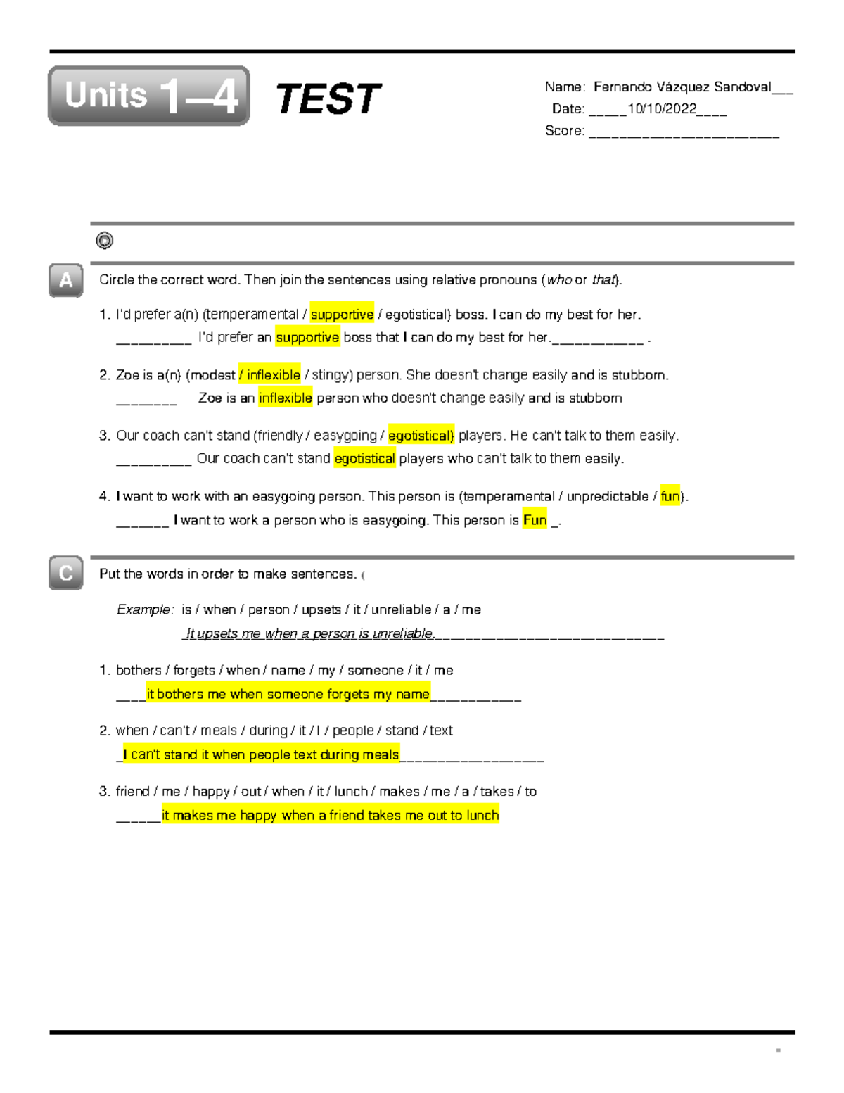 U4 2022 English Test - Units 1 to 4 Exam Questions and Answers - Studocu
