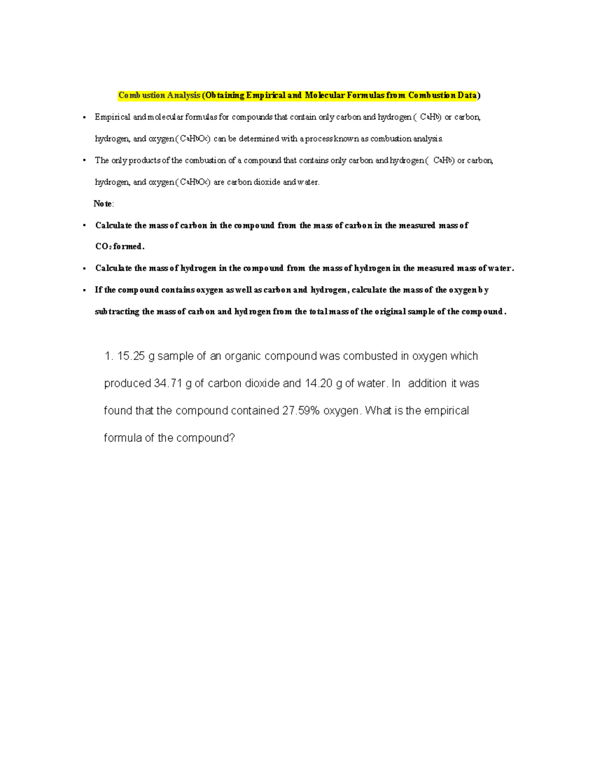 Combustion Analysis: Empirical & Molecular Formulas Explained - Studocu