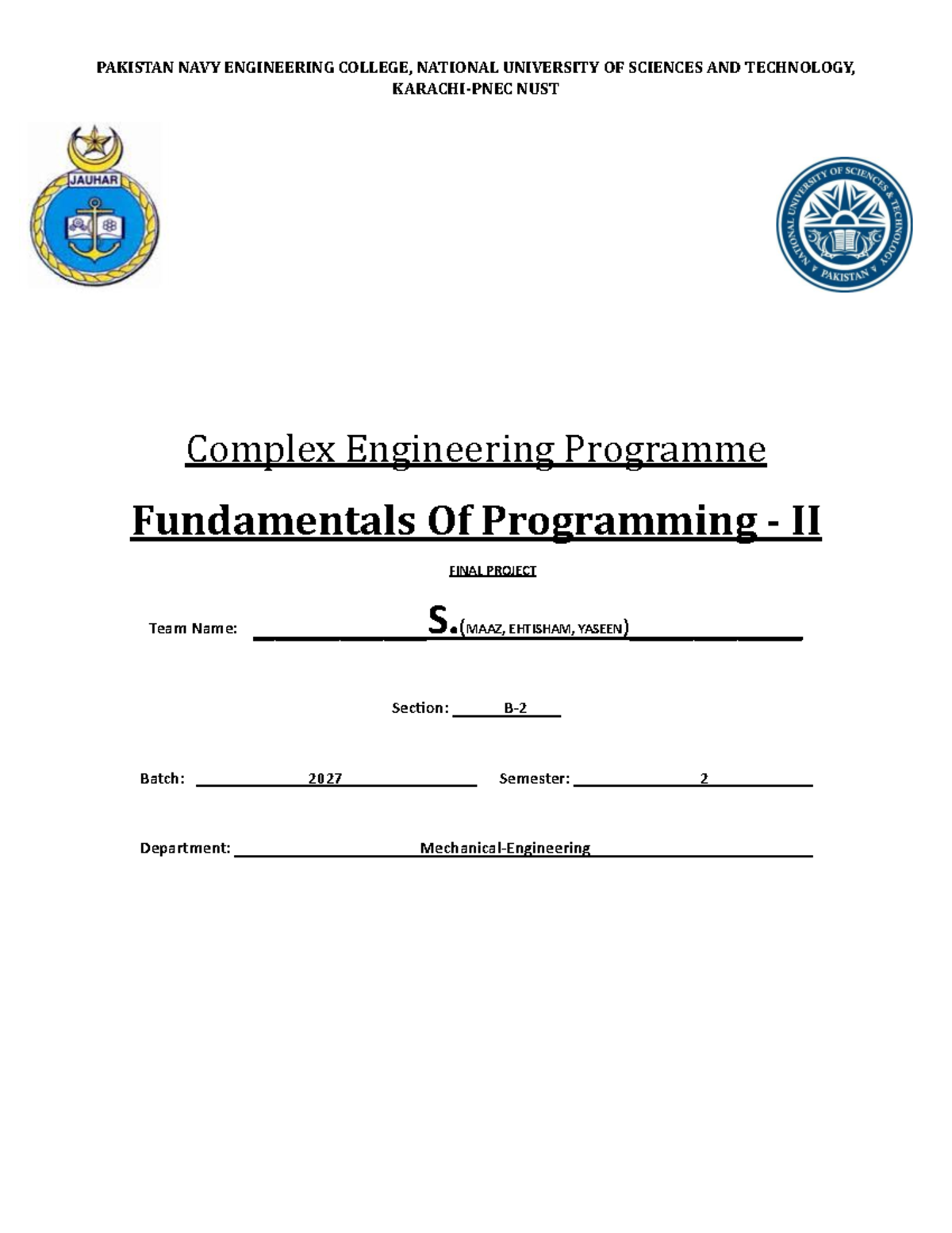 Complex Engineering Programme - PAKISTAN NAVY ENGINEERING COLLEGE ...