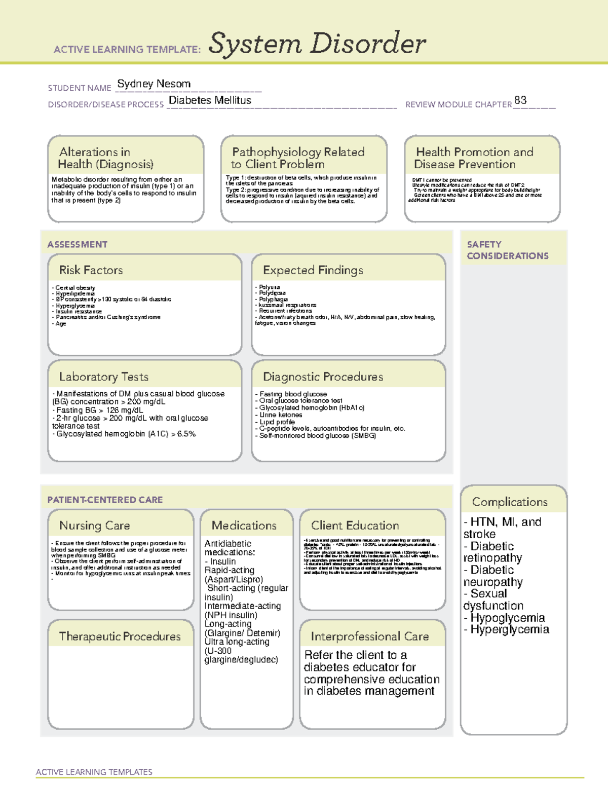 ACTIVE LEARNING TEMPLATE: Diabetes Mellitus Review Module CH83 - Studocu