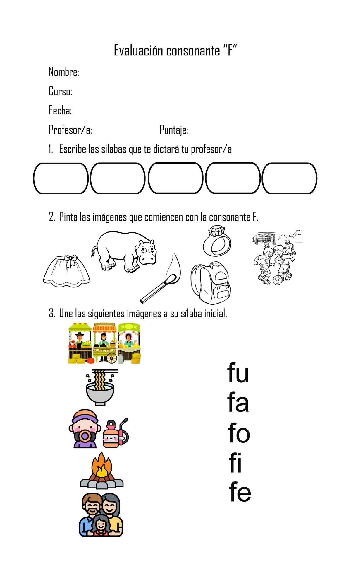 Evaluación Consonante F - Actividades y Ejercicios Prácticos - Studocu