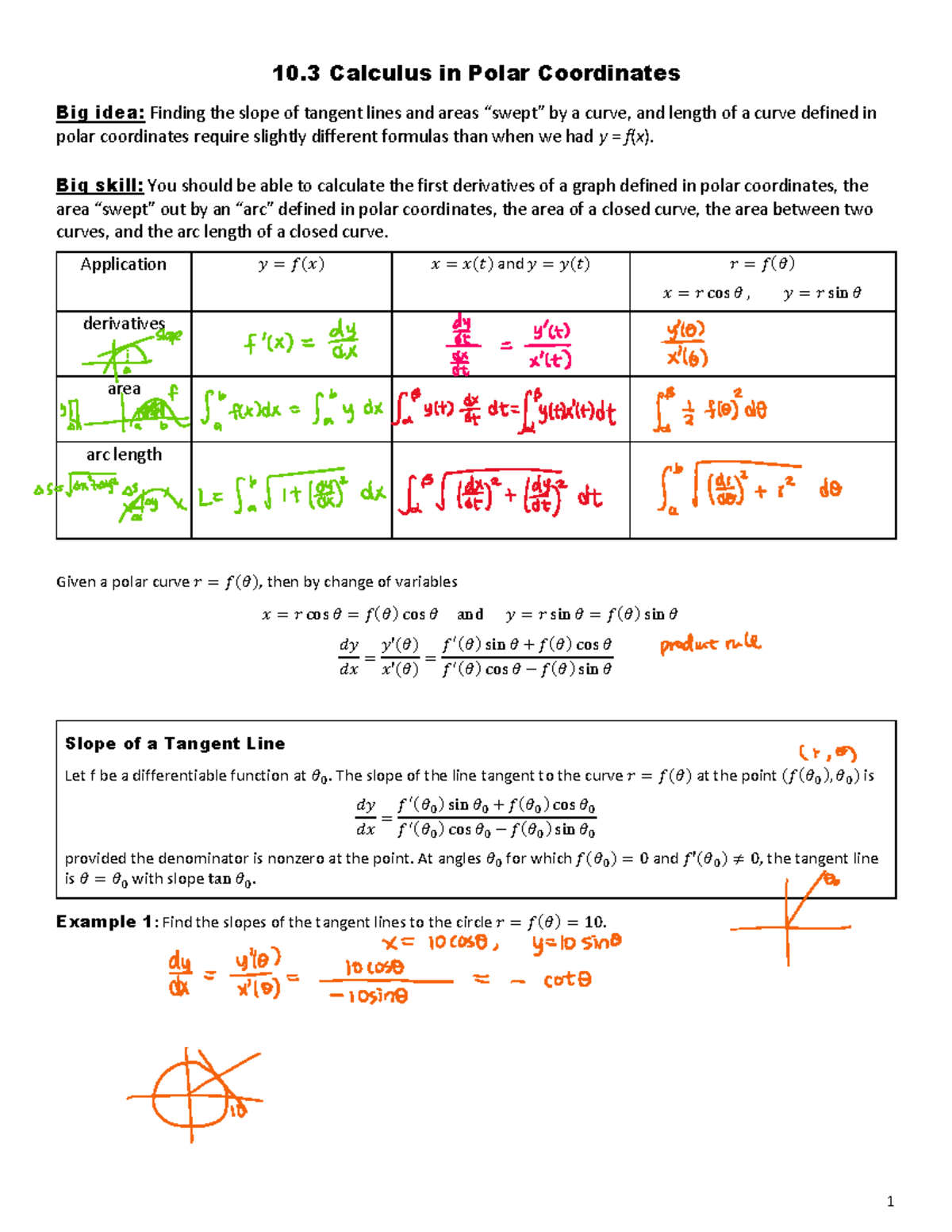 10 - Polar Coordinates Calculus Review: Slope, Area & Arc Length - Studocu