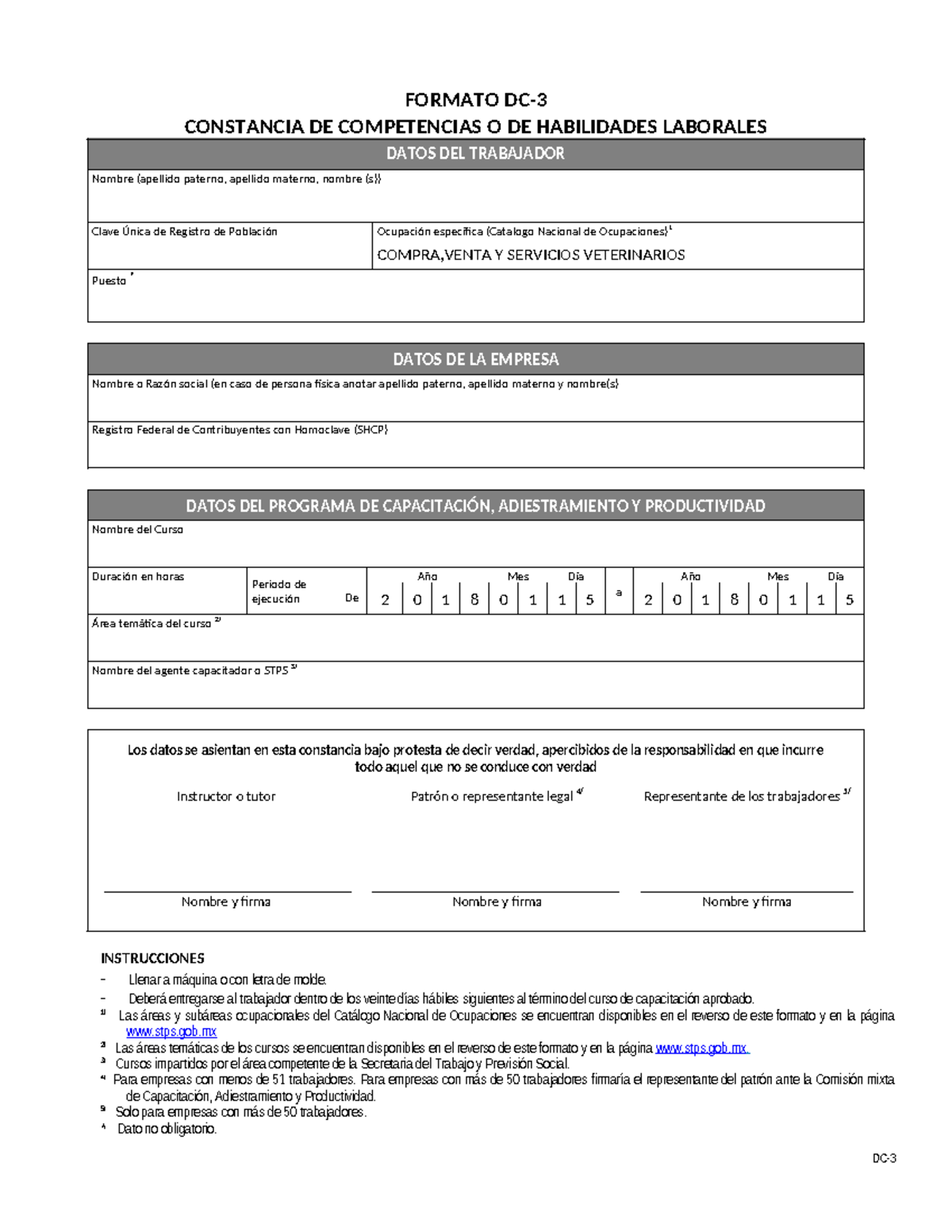 Formato DC3 capacitacion - FORMATO DC- CONSTANCIA DE COMPETENCIAS O DE HABILIDADES LABORALES ...