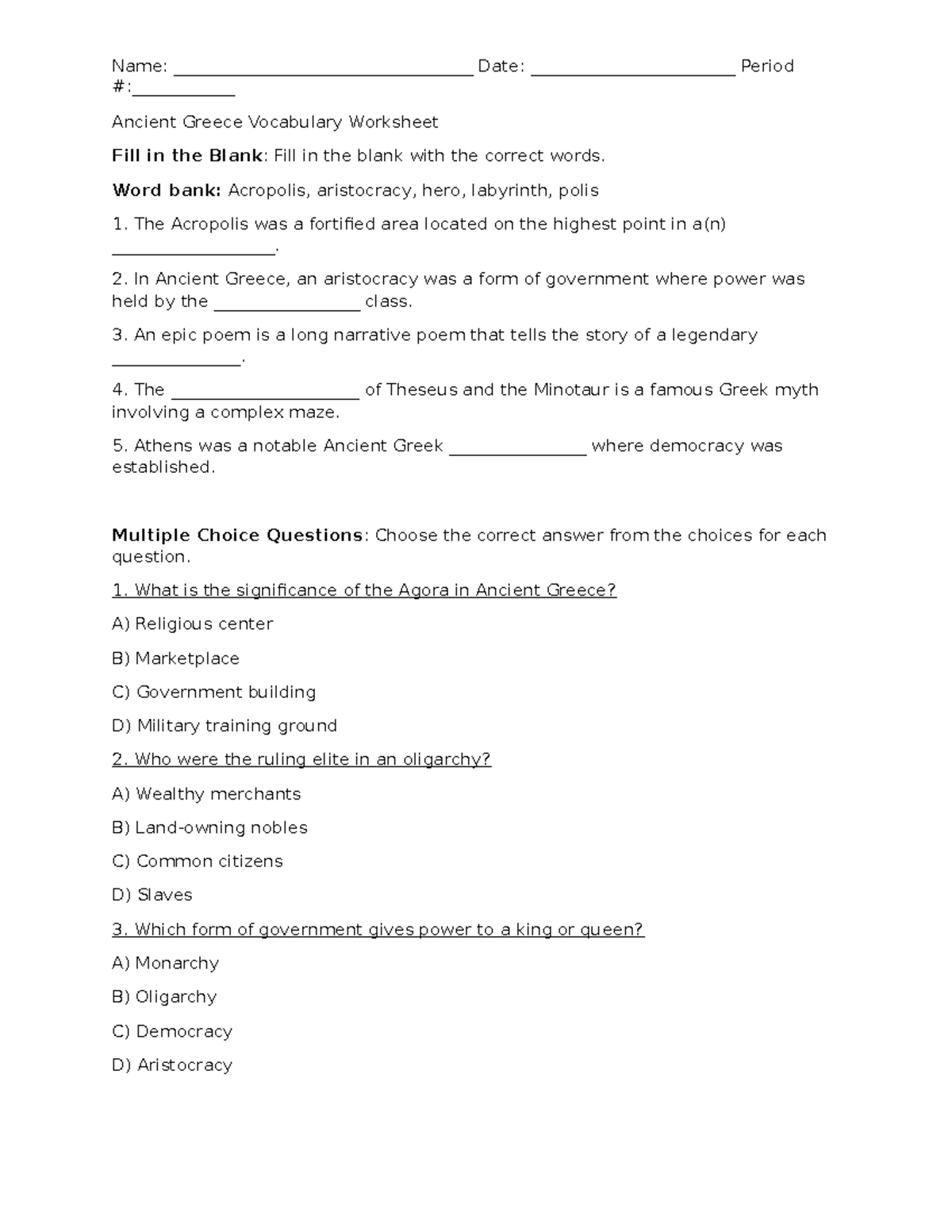 Ancient Greece Vocab Review - Key Terms & Concepts - Studocu