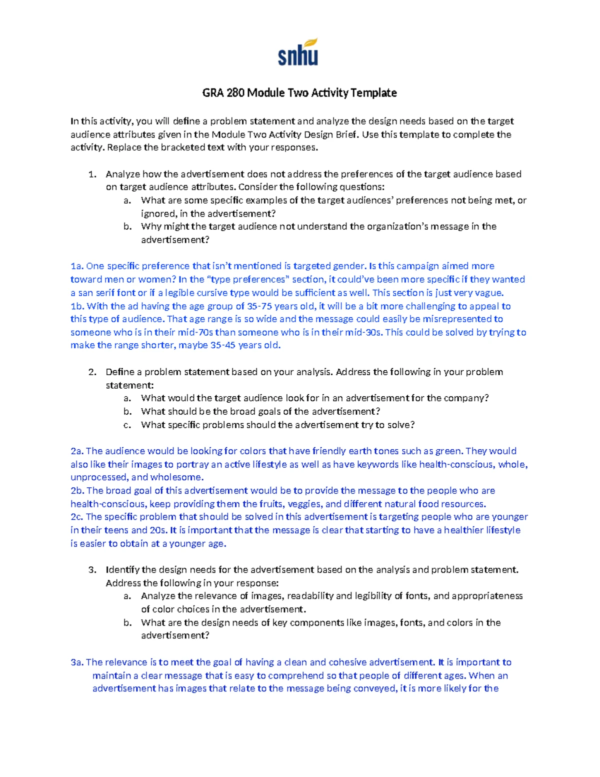 GRA 280 Module Three Activity: Advertisement Design Assessment Template ...