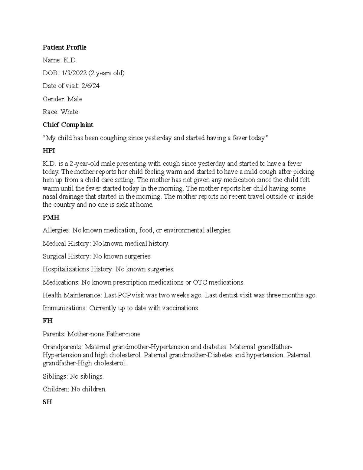 Advanced Assessment: Pediatric Case Study of K.D. (2 Years Old) - Studocu
