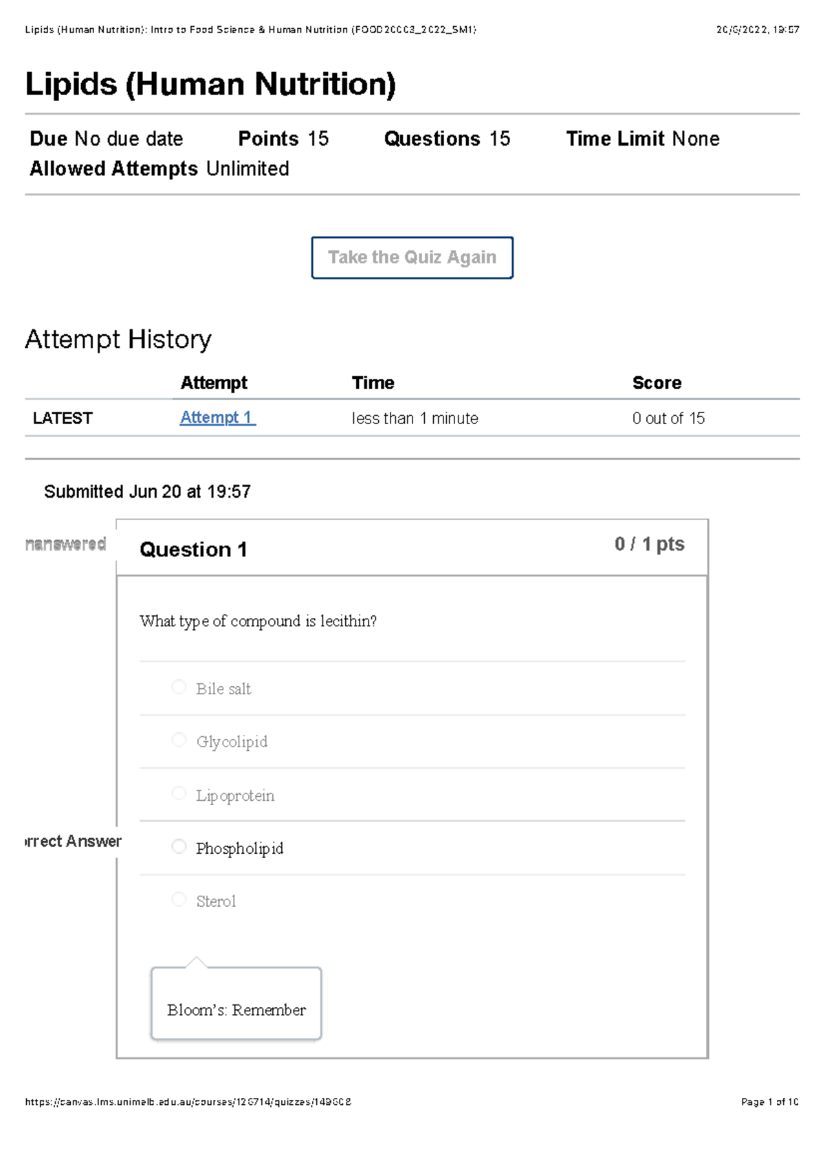 Lipids practice quiz - Lipids (Human Nutrition) Due No due date Points ...