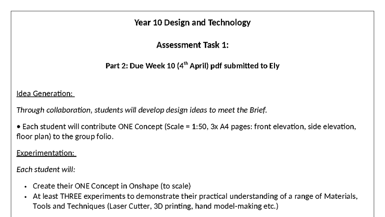 Year 10 Design & Tech Assessment Task 1: Idea Generation ...