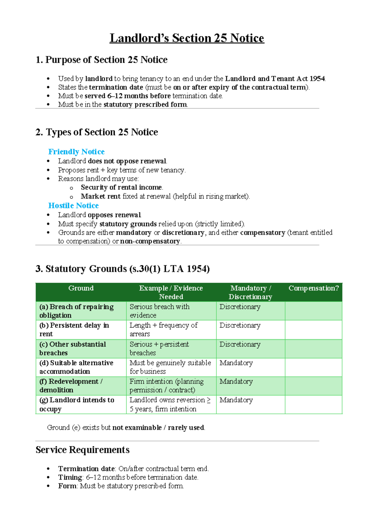 Landlords Notice - SQE Notes on Section 25 Lease Termination - Studocu