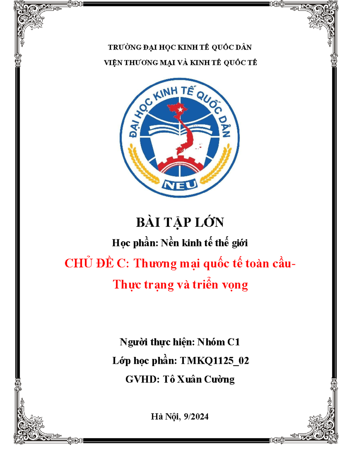 Bài viết Nhóm C1 Nền KTTG 124 02 - TRƯỜNG ĐẠI HỌC KINH TẾ QUỐC DÂN VIỆN ...