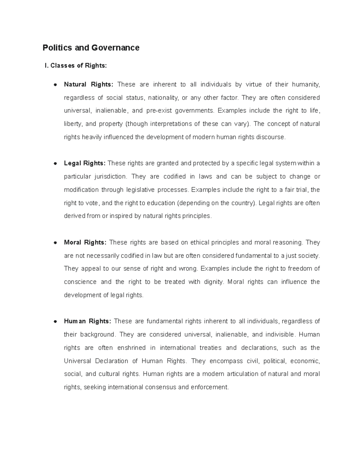 Polgov 1 - Rights Classes & Forms of Government Overview - Studocu