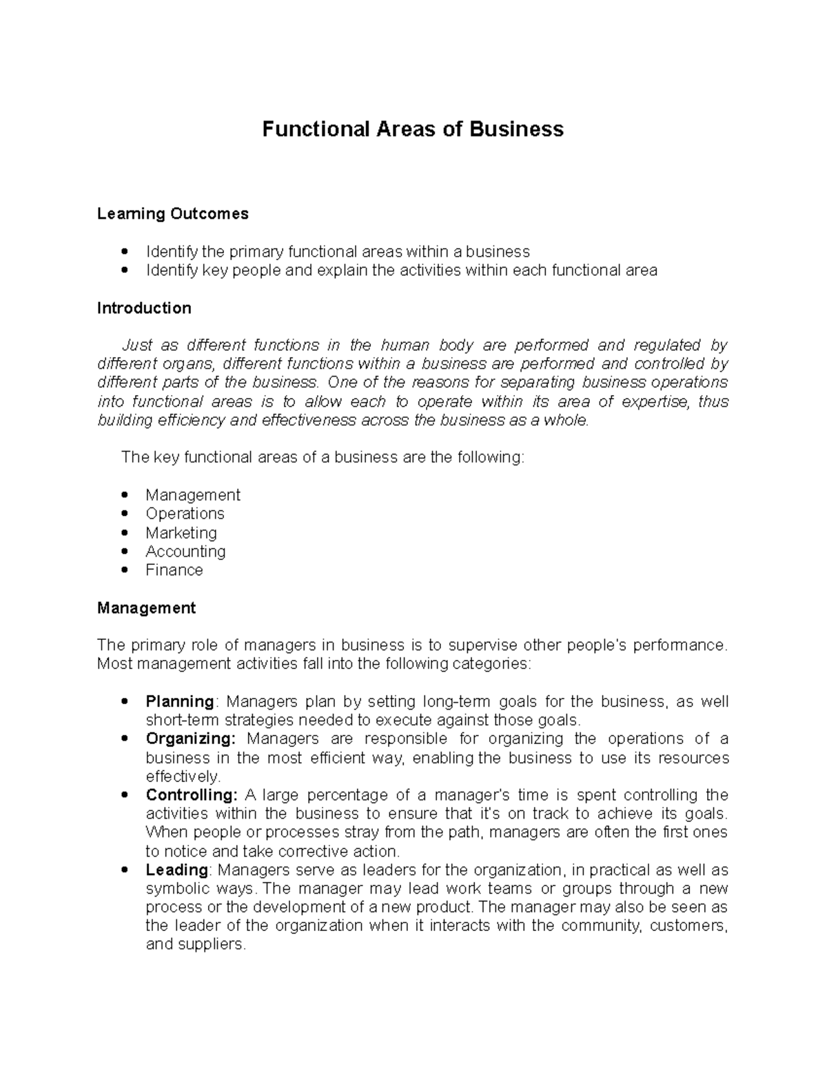 Functional Areas of Business Overview: Key Functions & Roles - Studocu